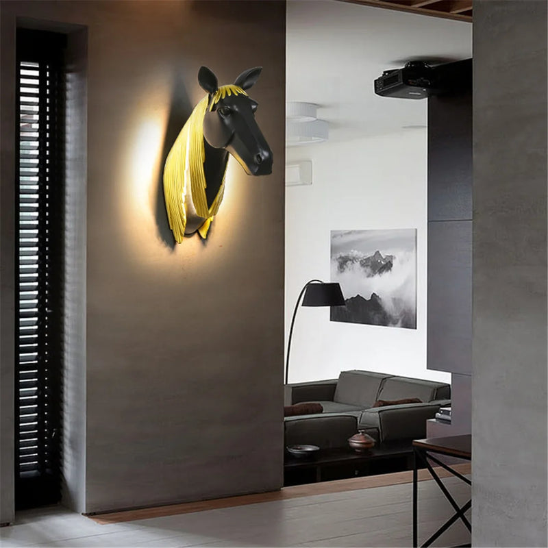 Art Deco Resin Luminous Horse Led Wall Lamp For Corridor Hotel Hallway