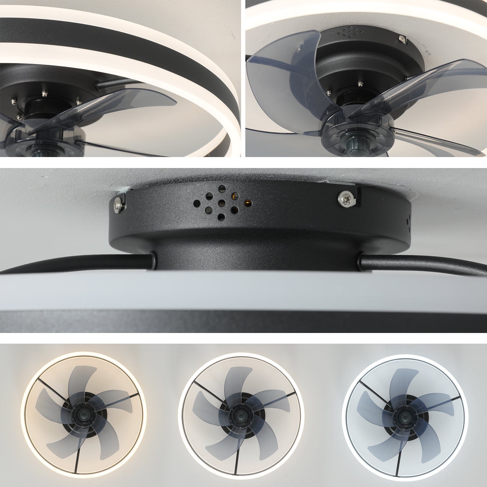 Black Ceiling Fan with LED Light Dimmable Modern Ceiling Fan With Remo